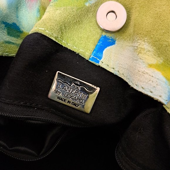 Lanzetti | Bags | Lanzetti Green Floral Genuine Leathersuede Handbag ...